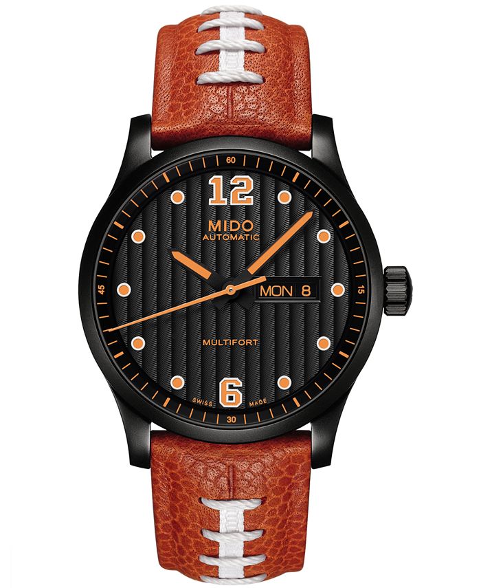 Mido Men's Swiss Automatic Multifort Horween® Football Leather Strap ...