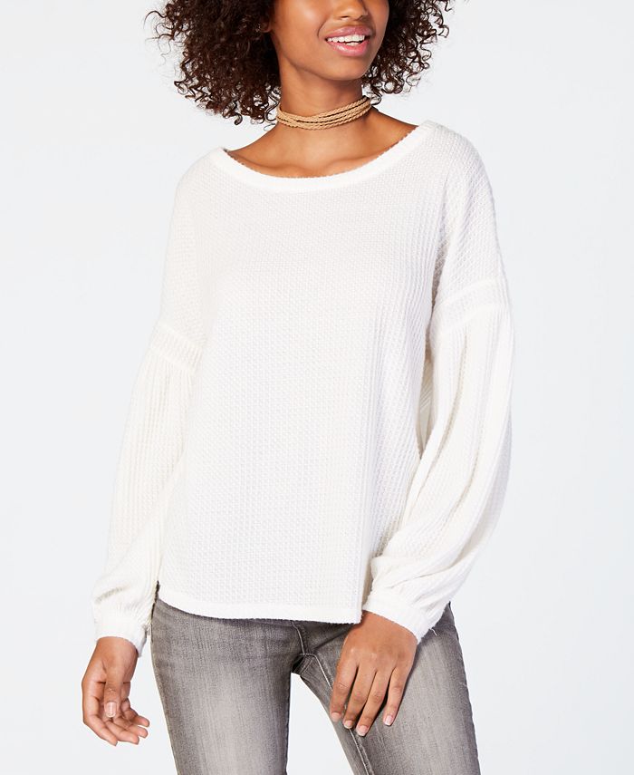 American Rag Juniors' Waffle-Knit Balloon-Sleeved Top - Macy's