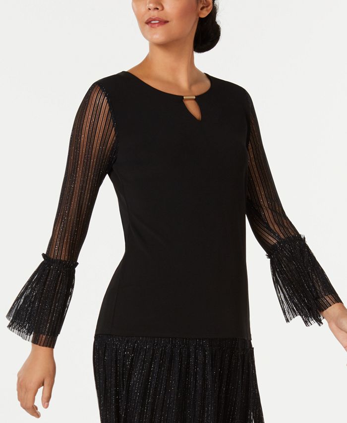 JM Collection Metallic Mesh-Sleeve Keyhole Top, Created for Macy's - Macy's