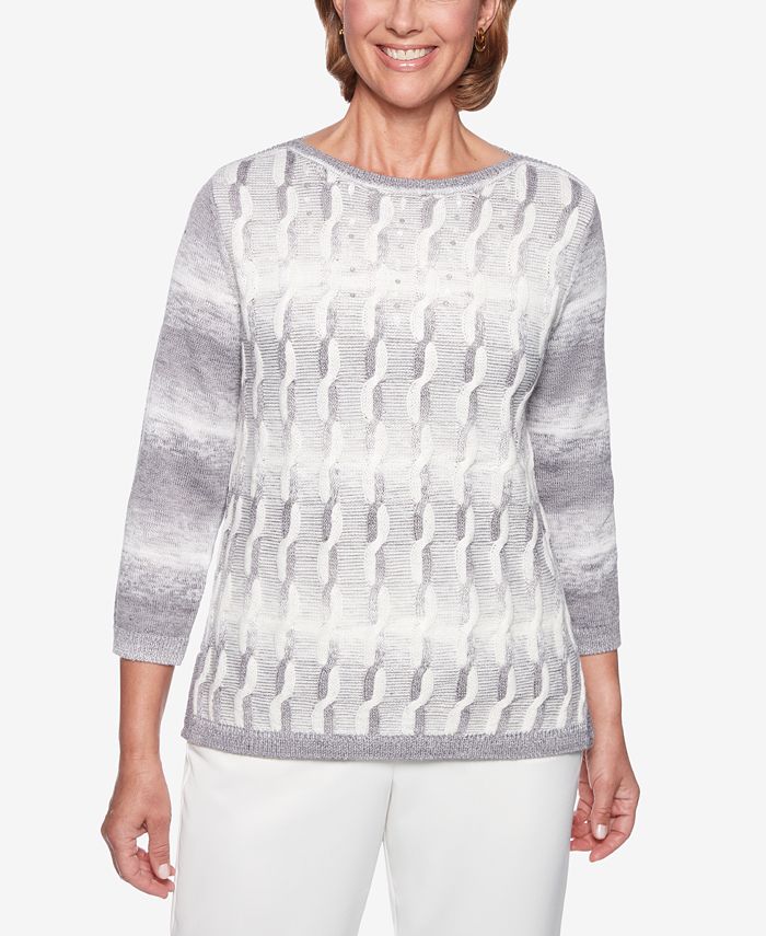 Alfred Dunner Stocking Stuffers Cable-Knit Embellished Sweater - Macy's