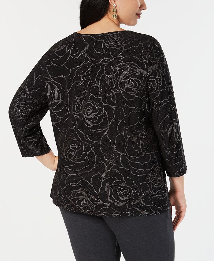 JM Collection Plus Size Glitter Jacquard Top, Created for Macy's - Macy's