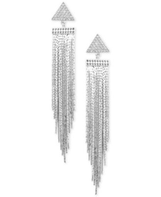 GUESS Silver-Tone Crystal Triangle Chain Drop Earrings & Reviews ...