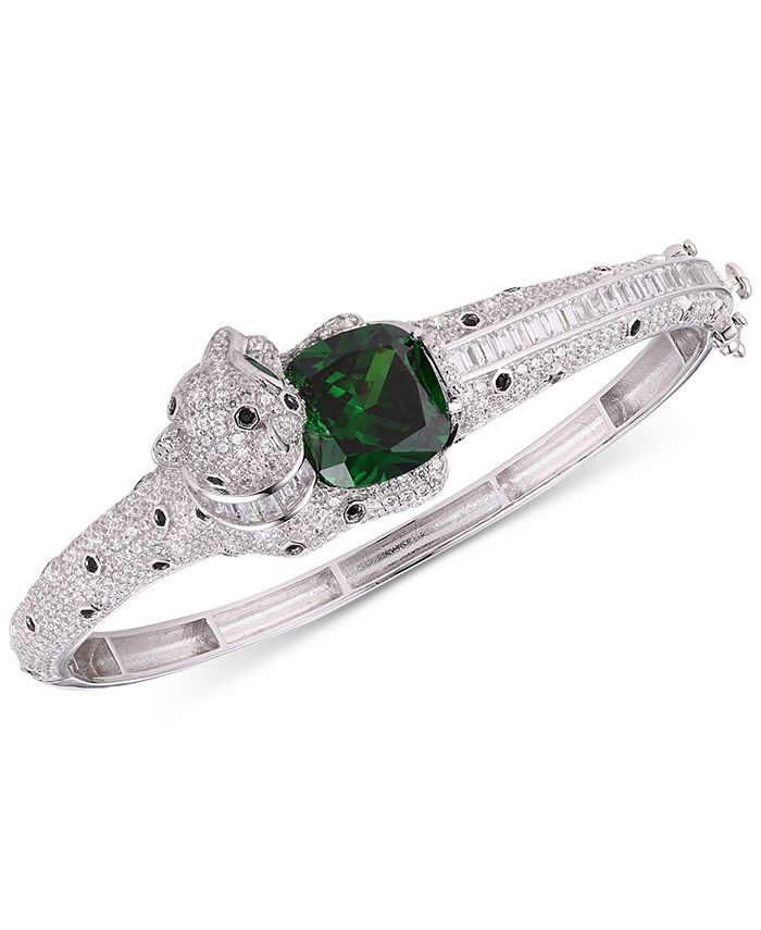 Tiara Emerald-Look Glass Stone and Cubic Zirconia Panther Bangle ...