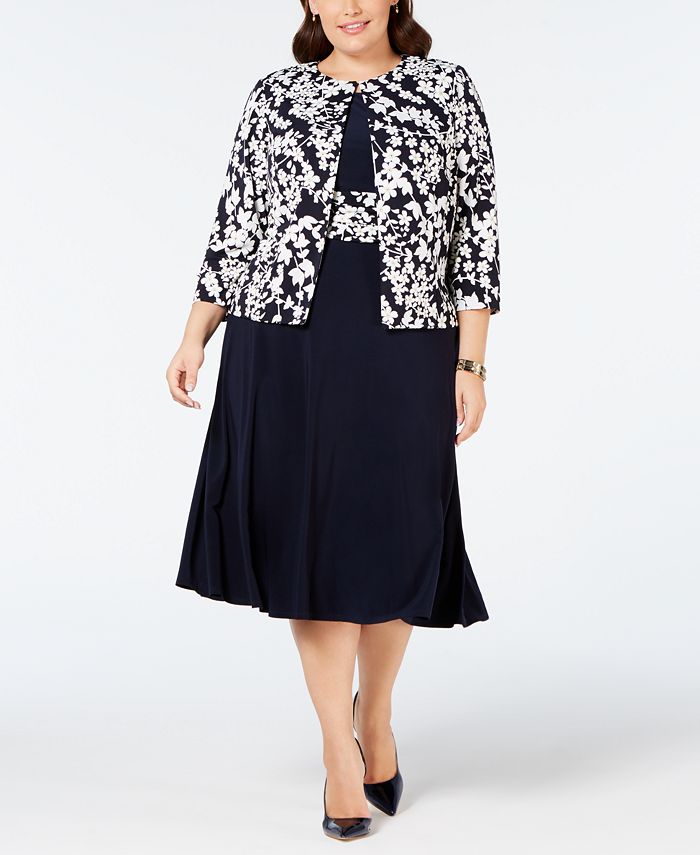 Jessica Howard Plus Size Printed Jacket & Printed-Waist Dress - Macy's