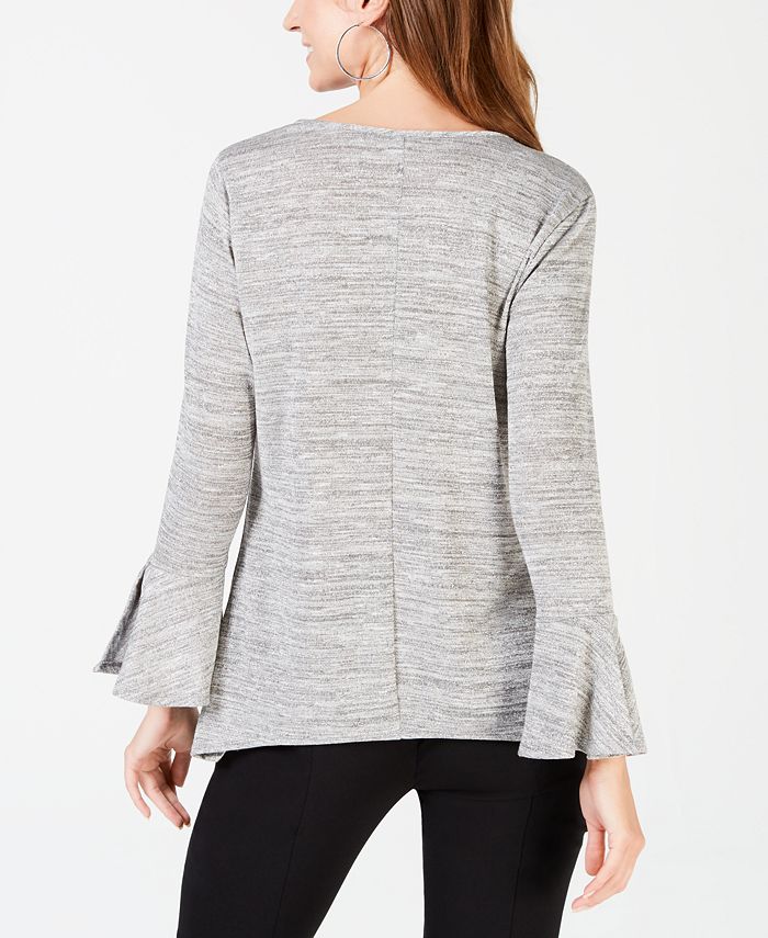 NY Collection Petite Metallic Ring-Neck Top - Macy's