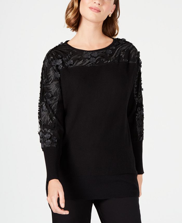 JM Collection Embellished Mesh Sweater, Created for Macy's - Macy's