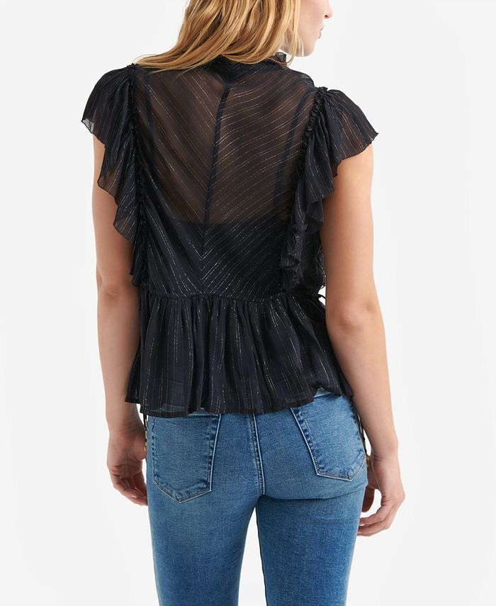 Lucky Brand Metallic-Stripe Sheer Party Top - Macy's