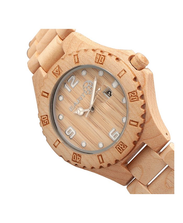Earth Wood Raywood Wood Bracelet Watch W/Date Khaki 47Mm - Macy's