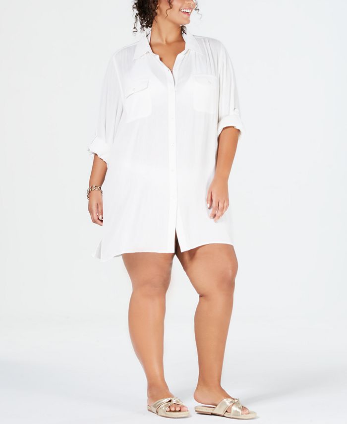 Lauren Ralph Lauren Plus Size Camp-Shirt Cover-Up - Macy's