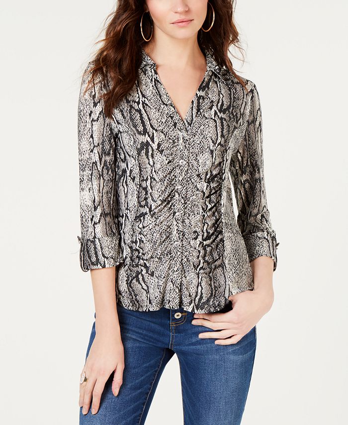INC International Concepts I.N.C. Petite Printed Ruched Blouse, Created ...
