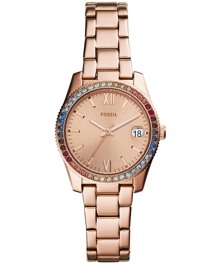 Fossil Women's Scarlette Rose Gold-Tone Stainless Steel Bracelet Watch ...