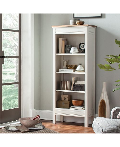 Alaterre Furniture Savannah Tall Bookcase, Ivory with Natural Wood Top ...