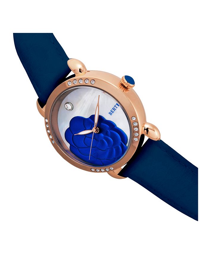 Bertha Quartz Daphne Collection Rose Gold And Blue Leather Watch 38Mm ...