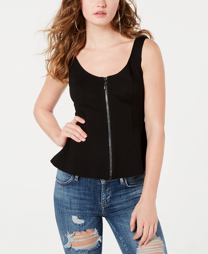 GUESS Mira Embellished Zip-Front Top - Macy's