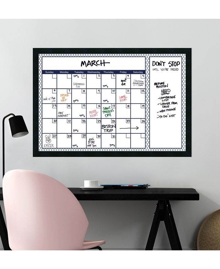Amanti Art Blue Quatrefoil X-Lrg 38x26 Framed Glass Dry Erase Calendar ...