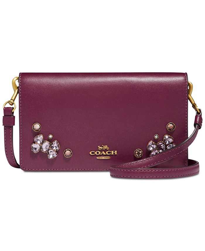 COACH Crystal Appliqué Slim Phone Crossbody in Refined Leather - Macy's
