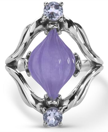Carolyn Pollack Carved Purple Jade (10x16mm) and White Topaz (1/4 ct. t ...