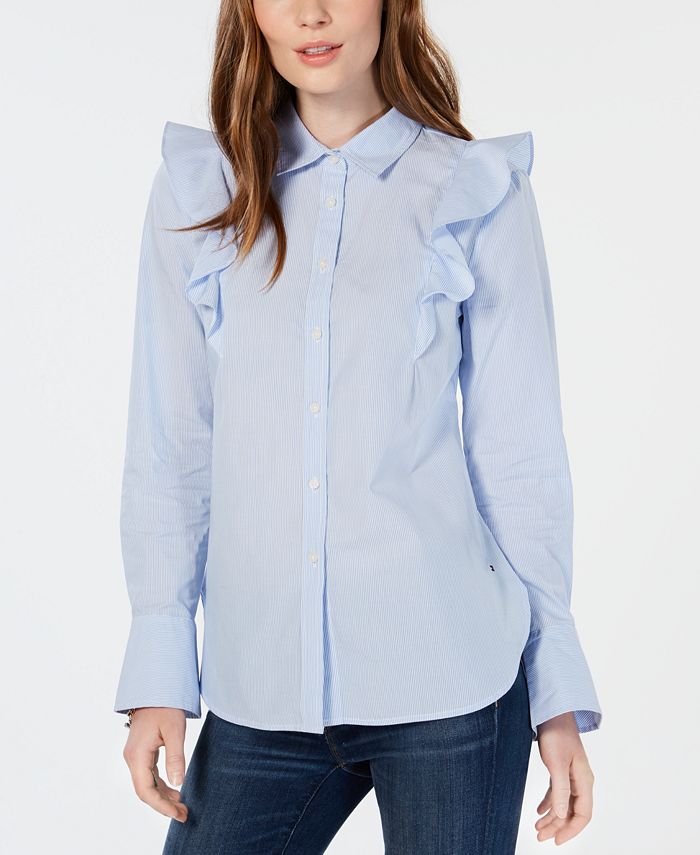 Tommy Hilfiger Cotton Striped Ruffle Blouse Created For Macys Macys