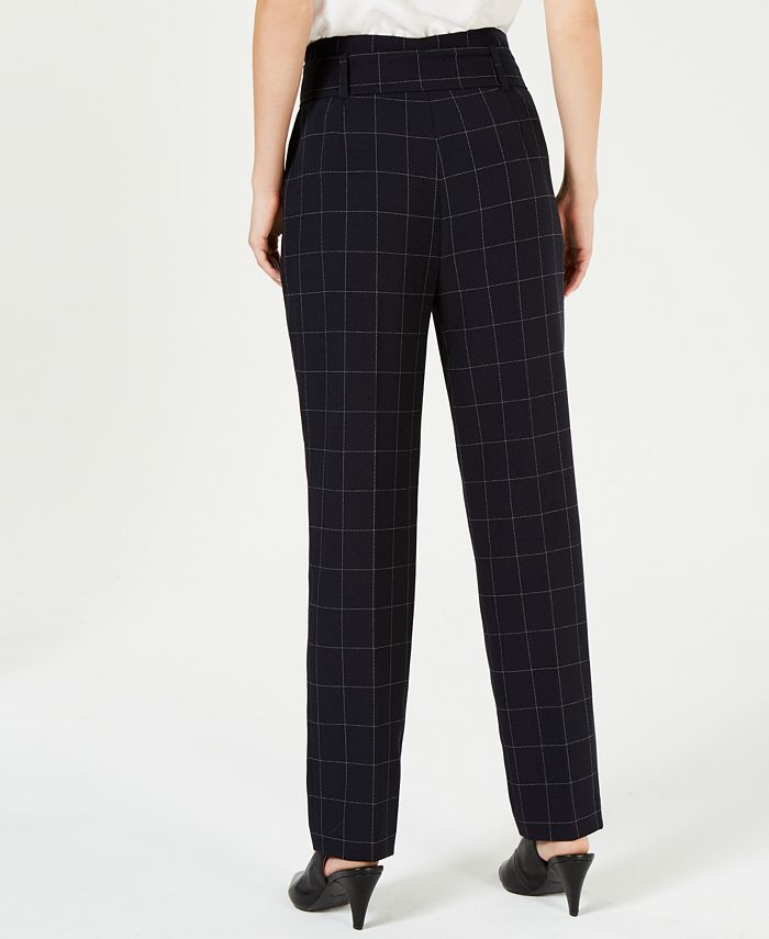 Bar III Belted Windowpane-Print Pants, Created for Macy's - Macy's