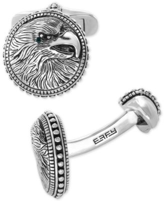 EFFY® Men's Black Spinel Eagle Cuff Links in Sterling Silver - Macy's