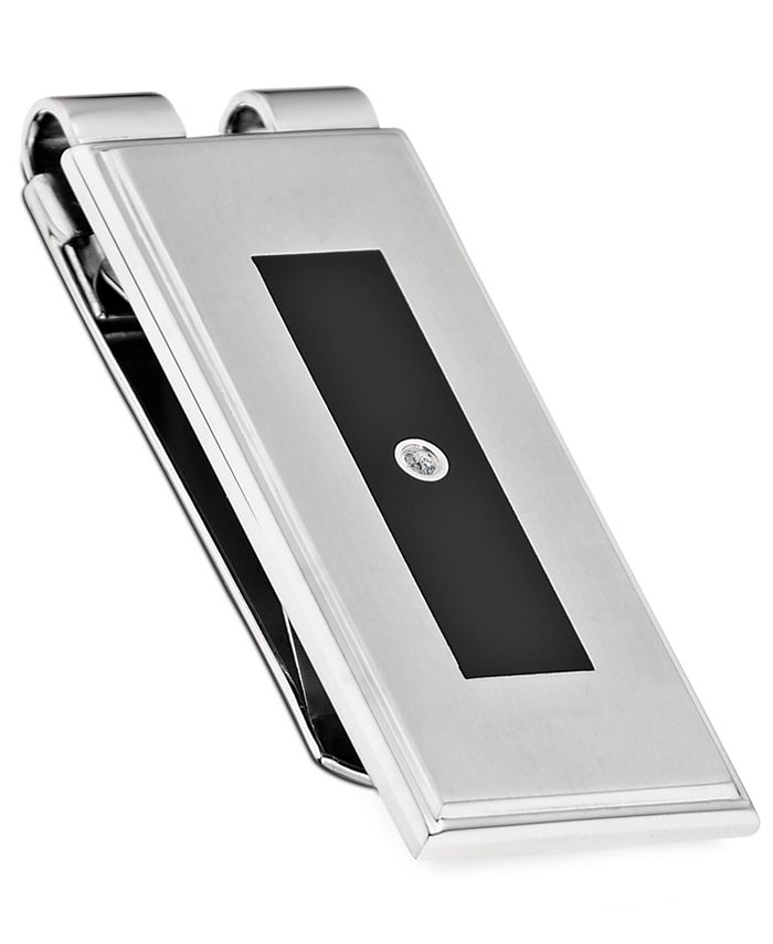 Macy's Stainless Steel Money Clip, Diamond Accent and Black Enamel ...