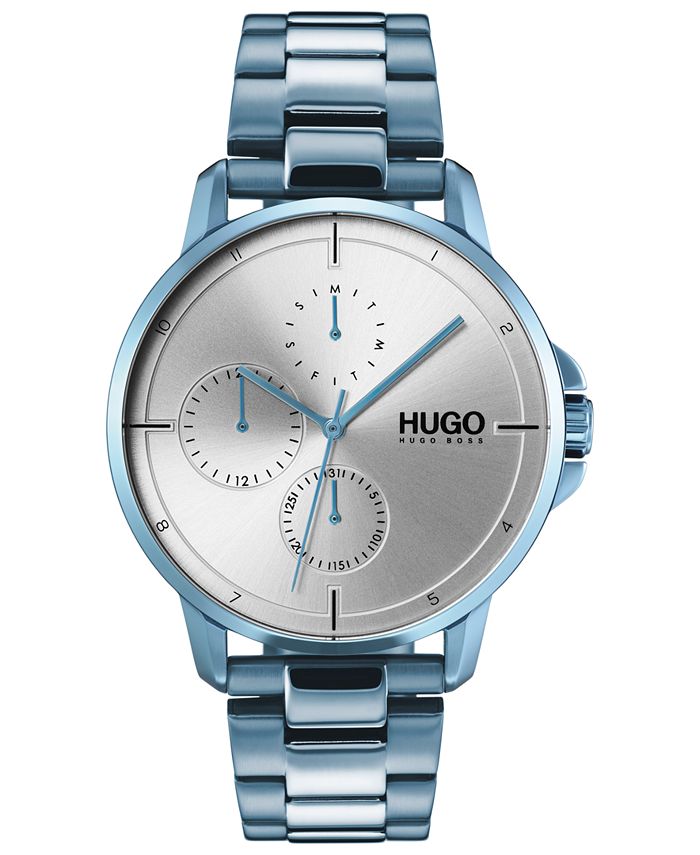 HUGO Men's #Focus Ice Blue Ion-Plated Stainless Steel Bracelet Watch ...