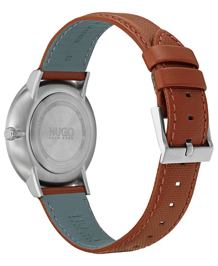 HUGO Men's #Guide Ultra Slim Brown Leather Strap Watch 40mm - Macy's