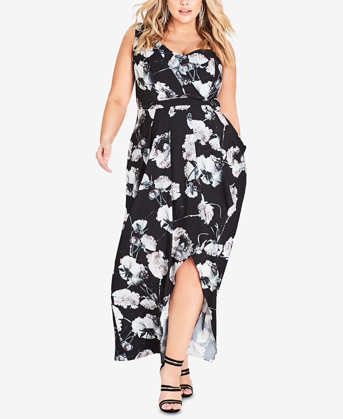 City Chic Plus Size Spanish Rose One-Shoulder Dress - Macy's