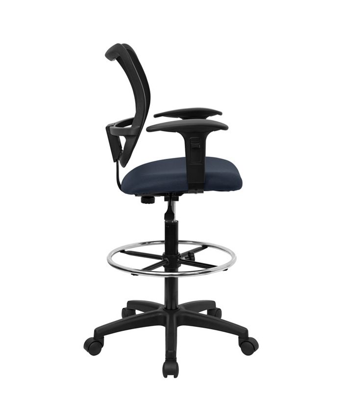 Flash Furniture Mid-Back Navy Blue Mesh Drafting Chair With Adjustable ...