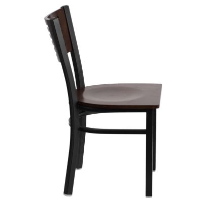 Hercules Series Black Slat Back Metal Restaurant Chair - Walnut Wood ...