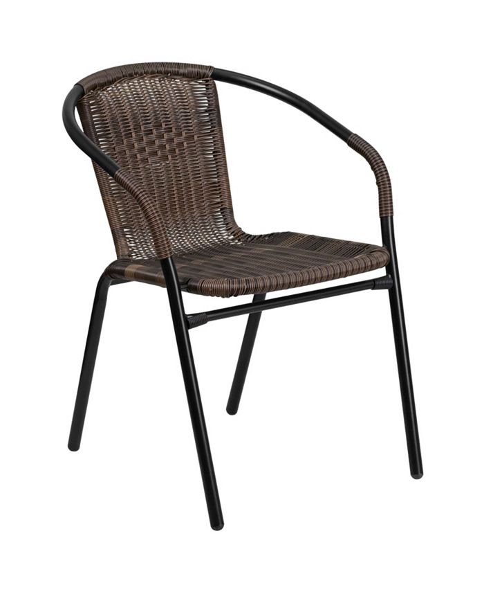 Flash Furniture Dark Brown Rattan Indoor-Outdoor Restaurant Stack Chair ...