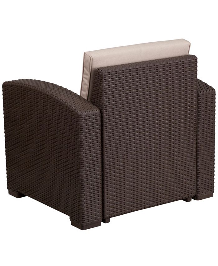 Flash Furniture Chocolate Brown Faux Rattan Chair With All-Weather ...