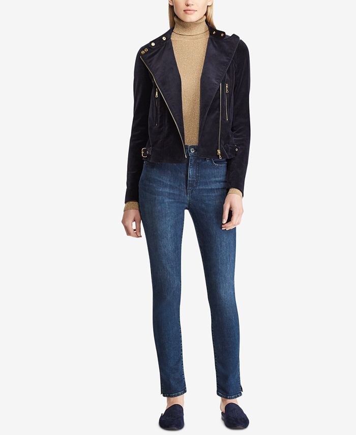 Lauren Ralph Lauren Stretch-Velvet Moto Jacket - Macy's