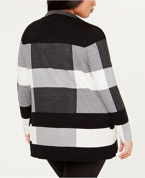 Belldini Plus Size Plaid Cardigan with Removable Faux-Fur Collar ...