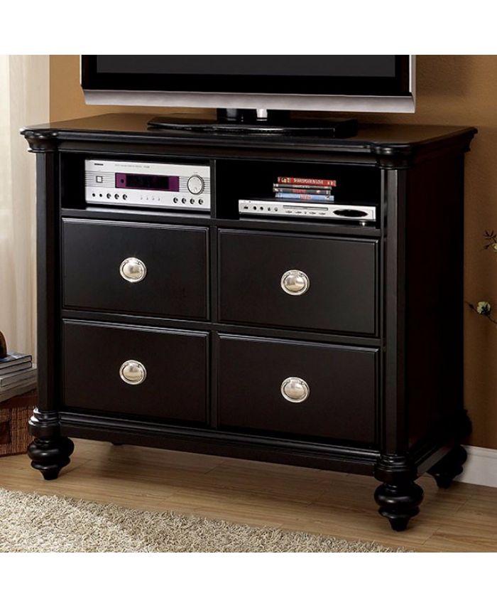 Benzara Wooden Media Chest With chrome handles, Black - Macy's