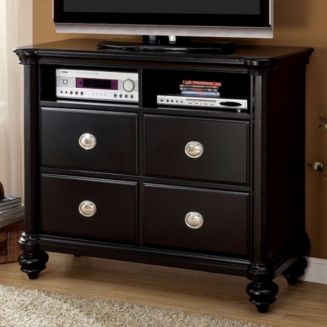 Benzara Wooden Media Chest With chrome handles, Black - Macy's