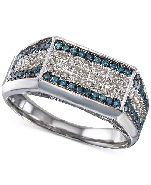 Macy's White & Blue Diamond Square Cluster Matrix Ring (3/4 ct. t.w ...