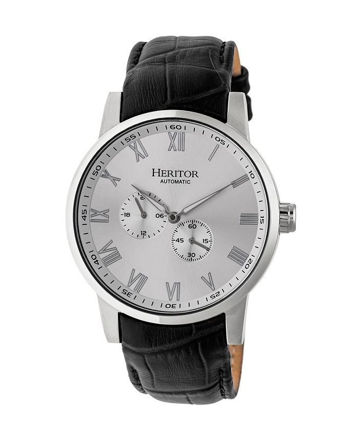 Heritor Automatic Romulus Silver Leather Watches 44mm - Macy's