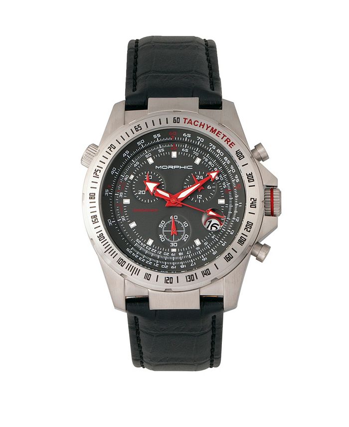 Morphic M36 Series, Silver Case Charcoal Leather Band Chronograph Watch ...