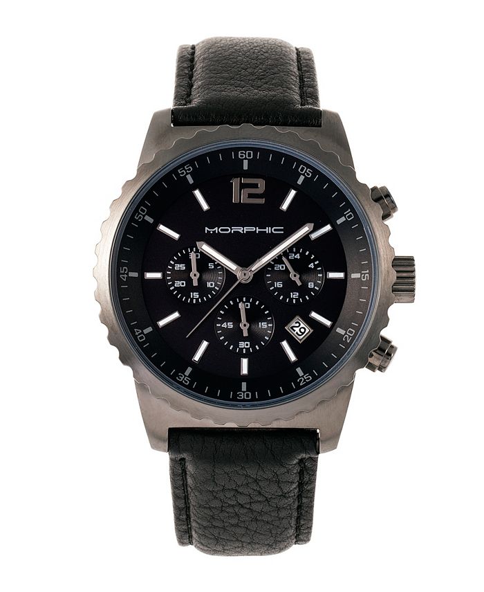 Morphic M67 Series, Gunmetal Case, Chronograph Black Leather Band Watch ...