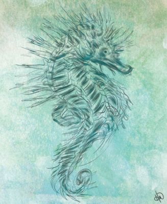 Seahorse Ghost Drawing 20" X 24" Canvas Wall Art Print - Macy's