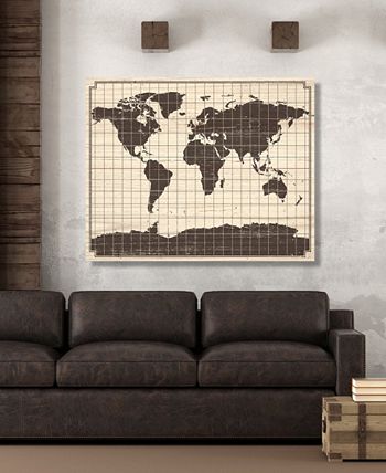 Creative Gallery Gridded World Map On Wood Pattern 20" X 24" Canvas ...