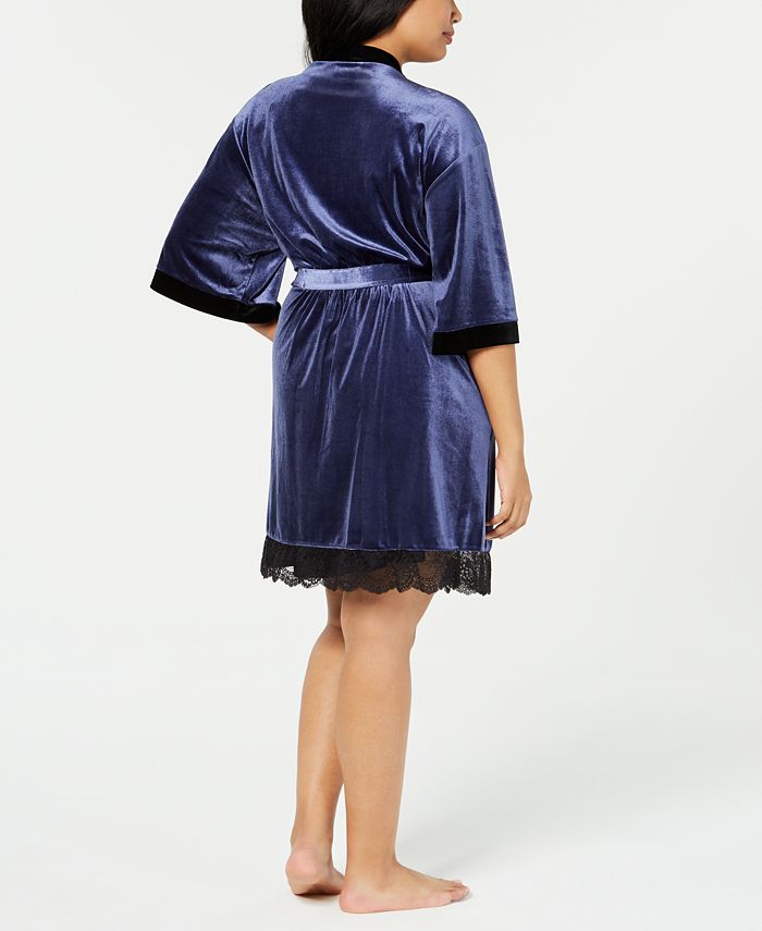 Thalia Sodi Plus Size Velour-Trimmed Knit Wrap Robe, Created for Macy's ...