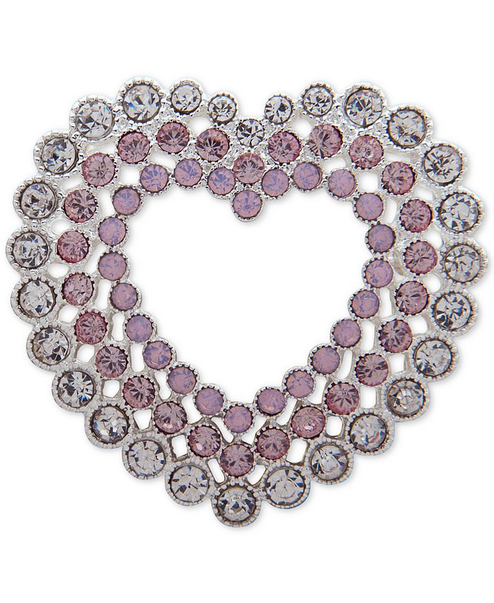 Anne Klein Silver-Tone Crystal Triple-Row Heart Pin, Created for Macy's ...