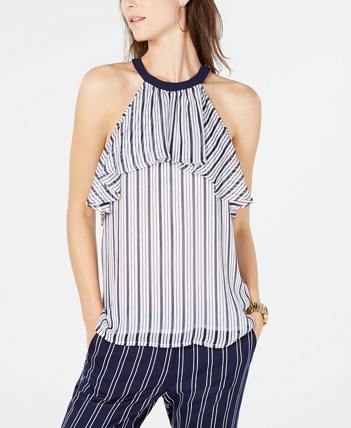 Michael Kors Striped Ruffled Halter Top - Macy's