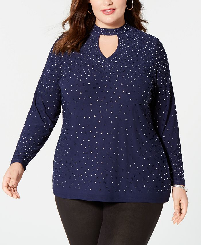 Belldini Plus Size Embellished Keyhole Top - Macy's