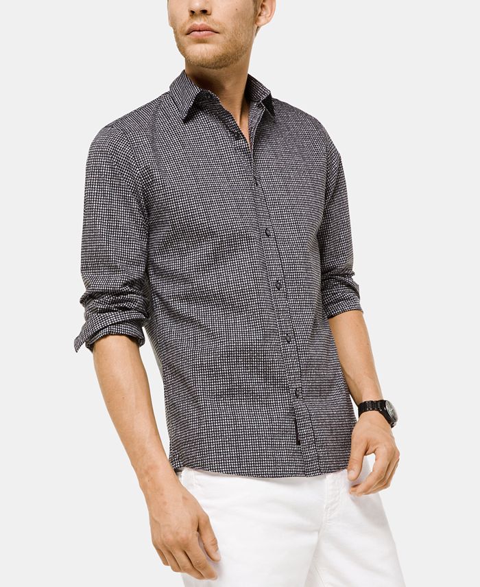 Michael Kors Men's Slim-Fit Mini-Check Shirt, Created for Macy's - Macy's