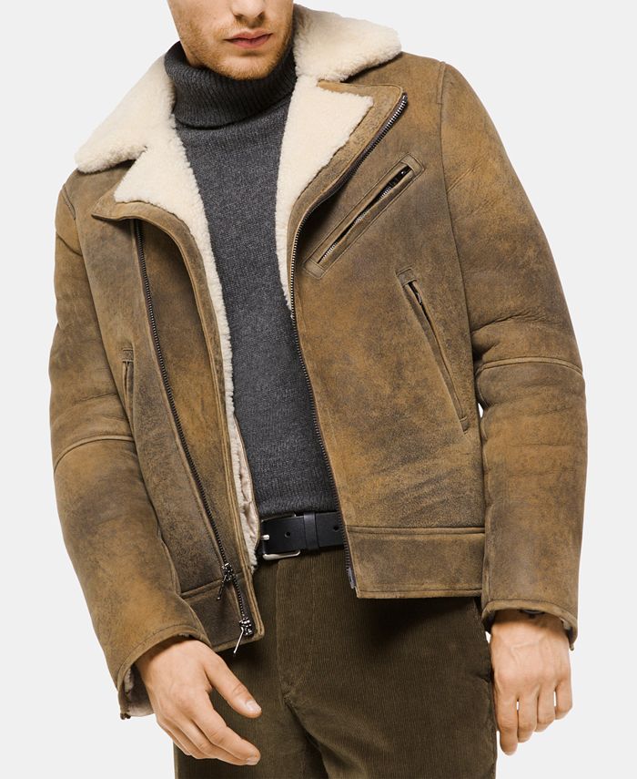 Michael Kors Men's Shearling Biker Jacket - Macy's