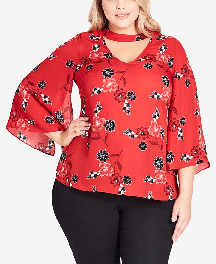 CITY CHIC Trendy Plus Size Printed Choker-Collar Top - Macy's