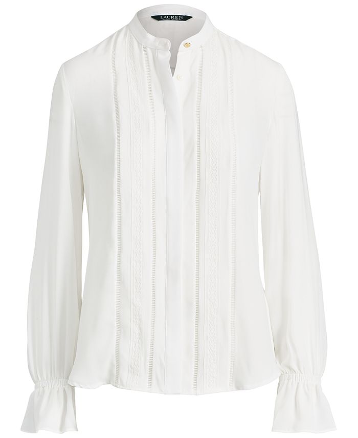 Lauren Ralph Lauren Lace-Trim Georgette Shirt - Macy's